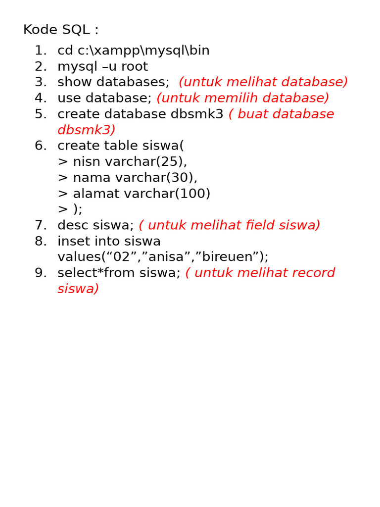 Panduan Membuat Database dan Tabel SQL | PDF