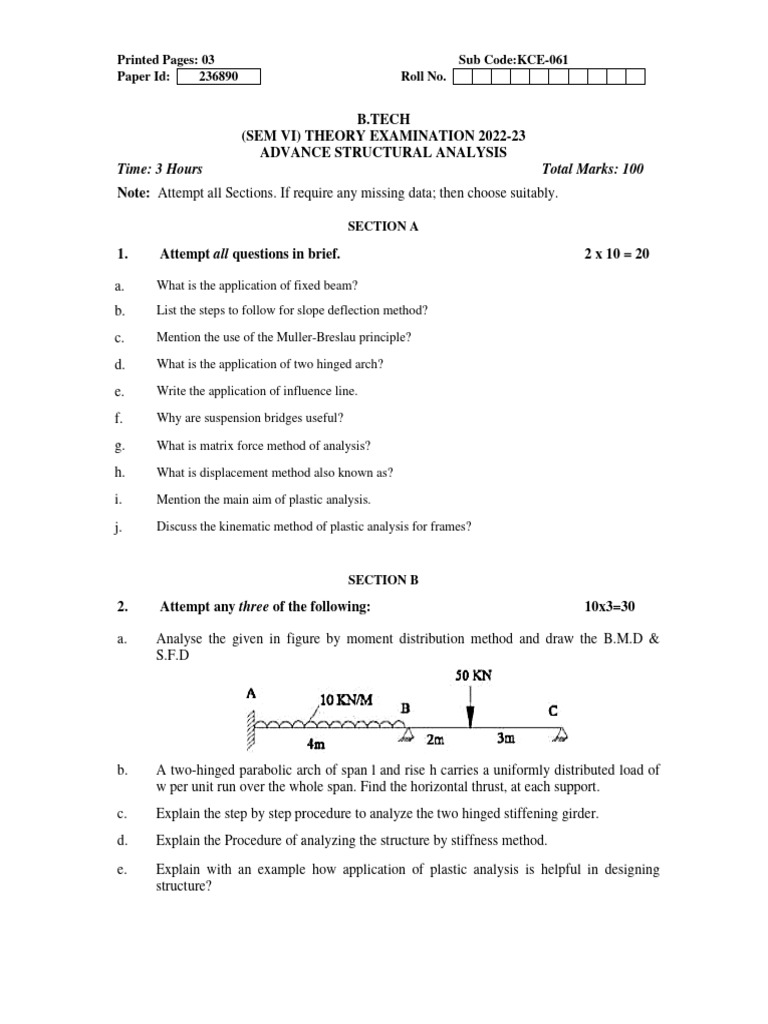 Advanced Structural Analysis Exam Guide | PDF | Beam (Structure) | Bending