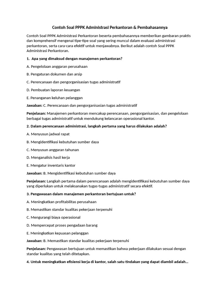 Contoh Soal PPPK Administrasi Perkantoran | PDF