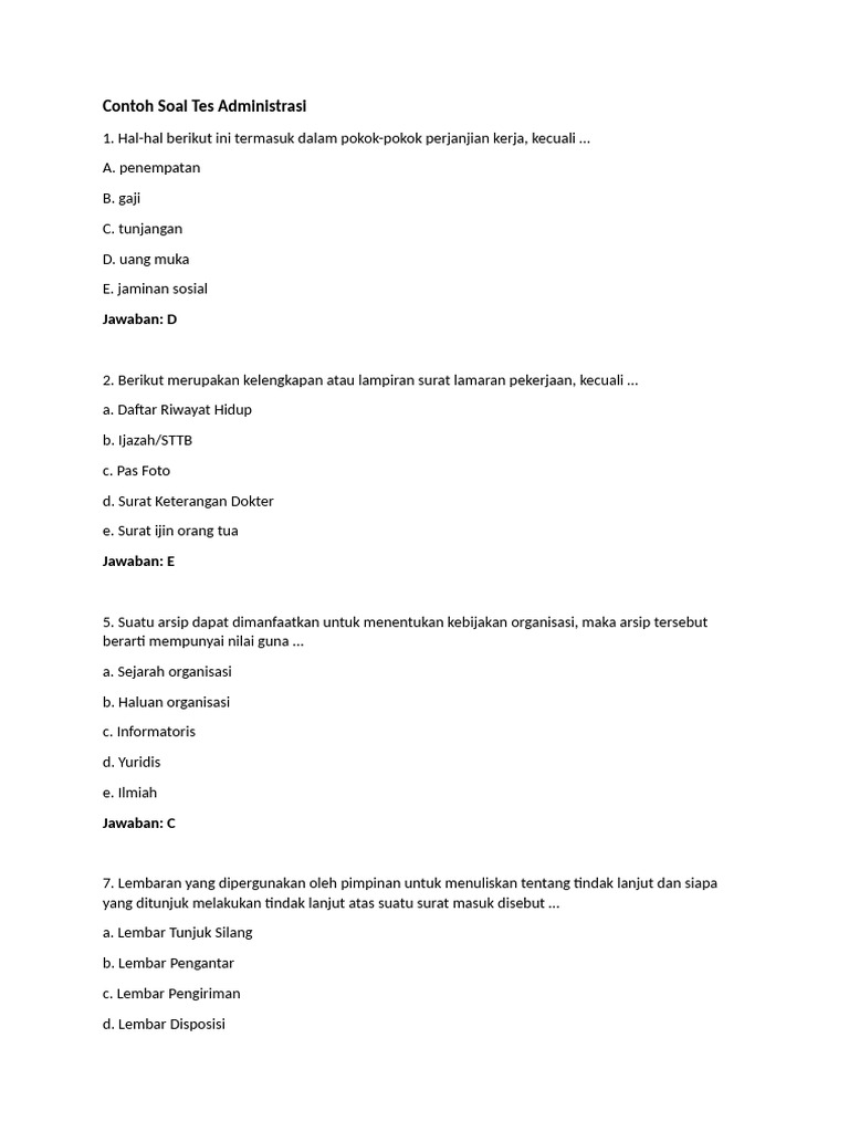 Contoh Soal Tes Administrasi Perkantoran | PDF