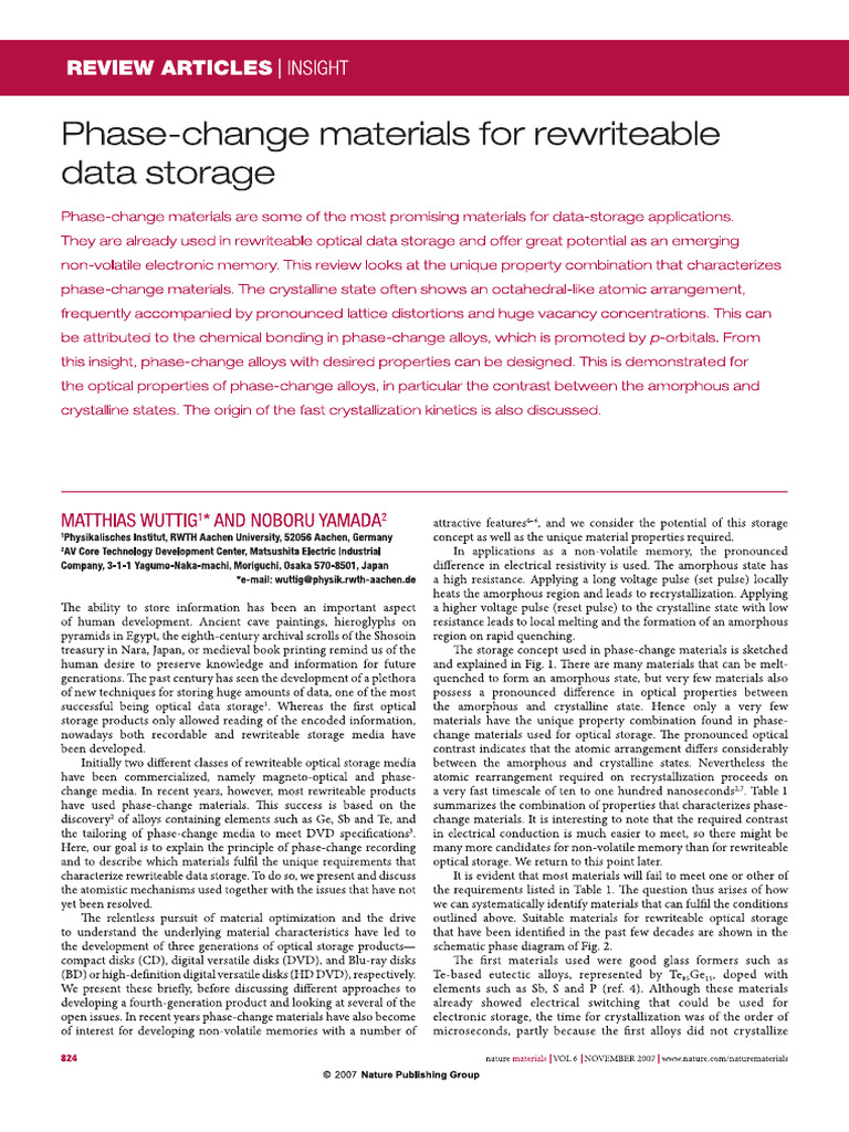 Phase-Change Materials For Rewriteable Data Storage | PDF
