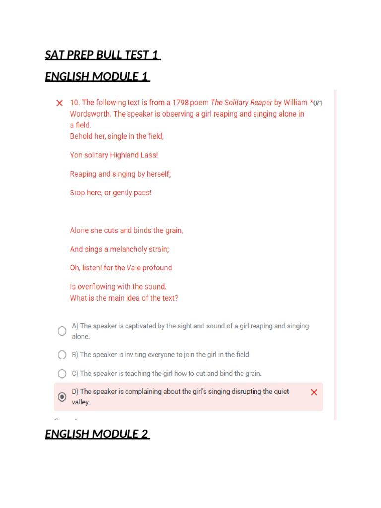 SAT PREP BULL TEST 1 | PDF