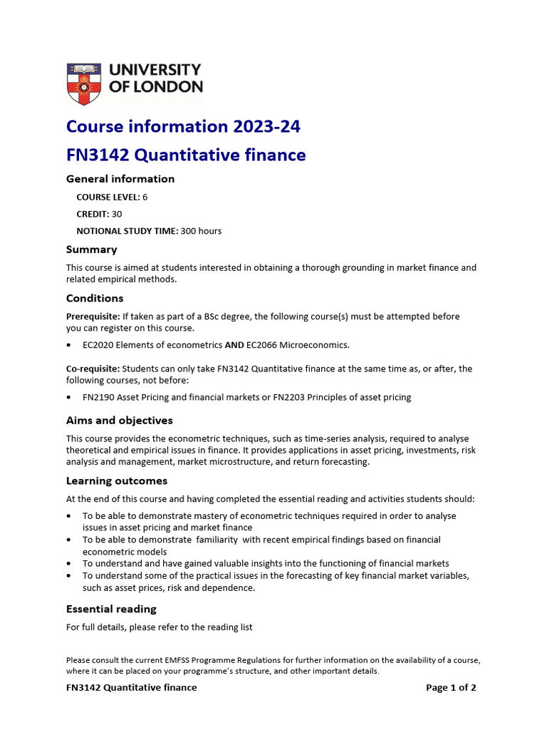 FN3142 Quantitative Finance | PDF | Time Series | Econometrics