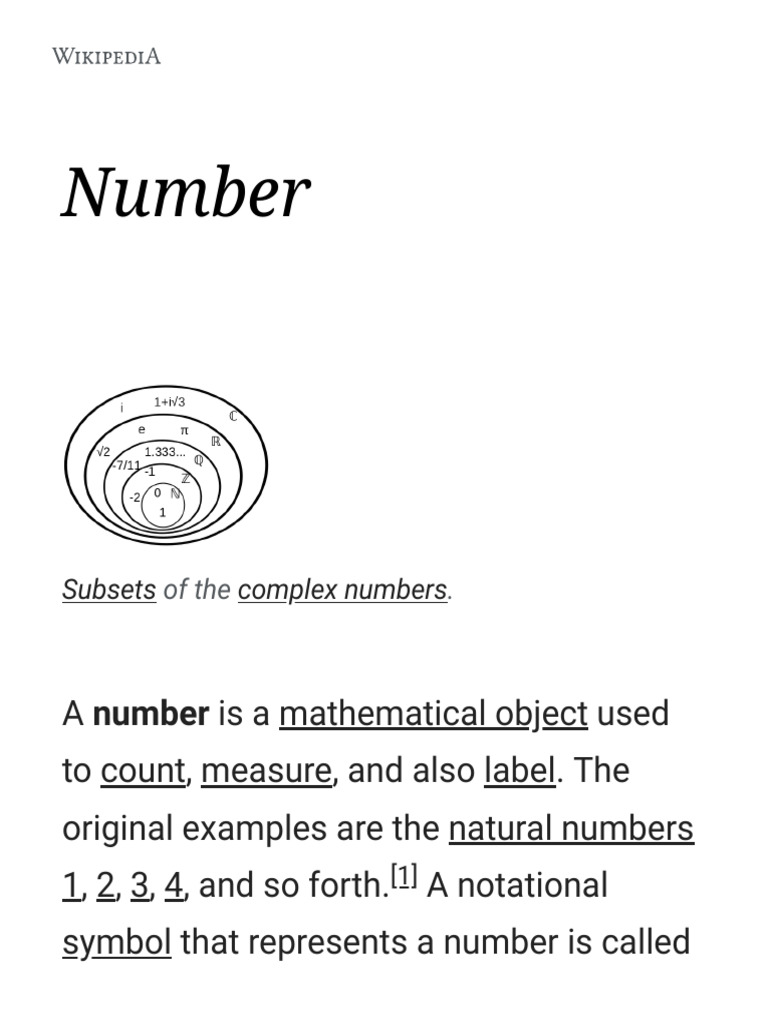 Number - Wikipedia | PDF | Numbers | Complex Number