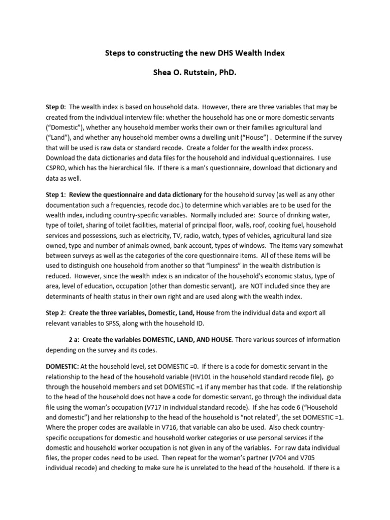 Constructing the DHS Wealth Index Steps | PDF | Factor Analysis ...