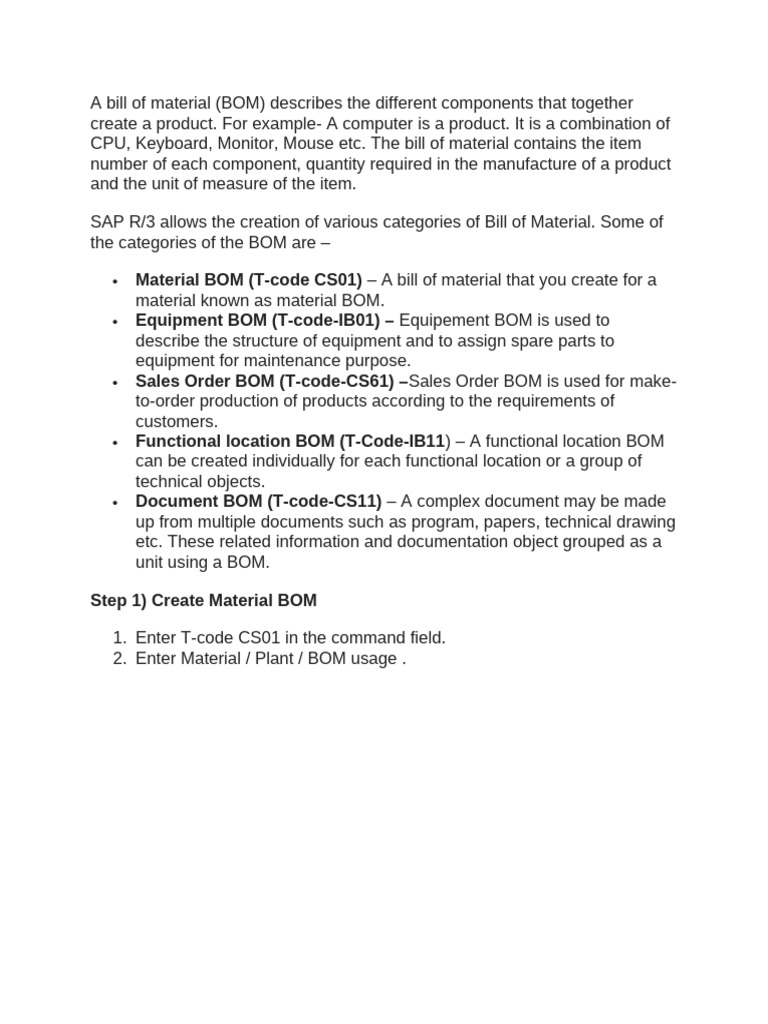 About BOM in Sap MM Related | PDF | Computing