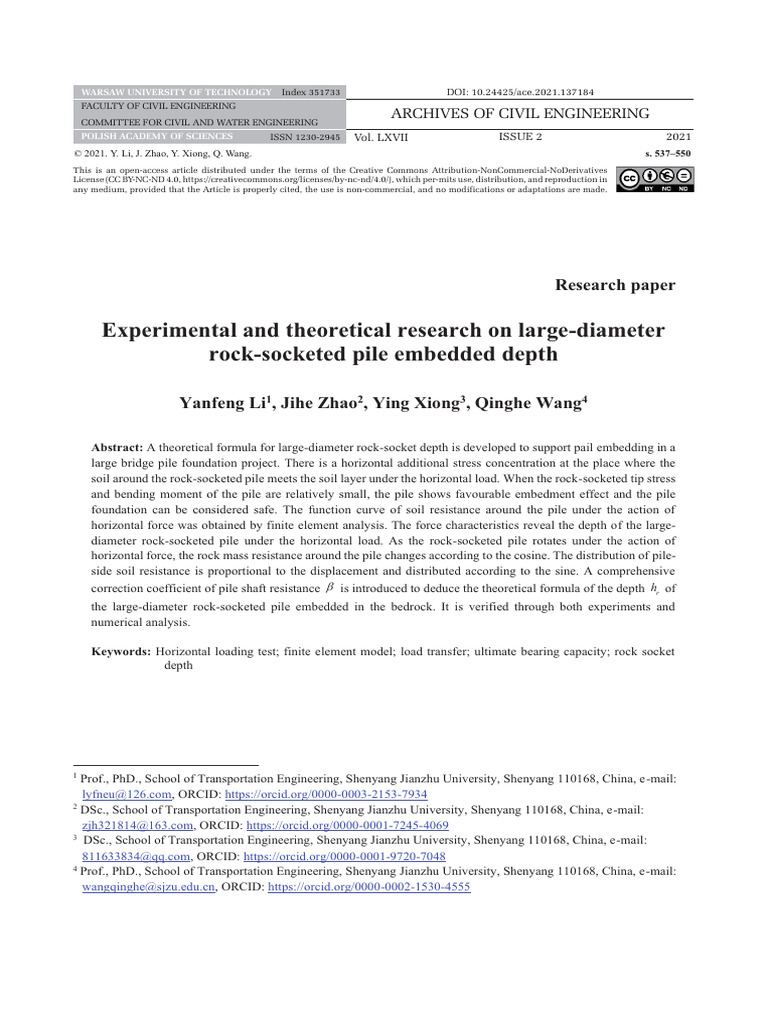 Experimental and Theoretical Research On Large-Dia | PDF | Deep ...
