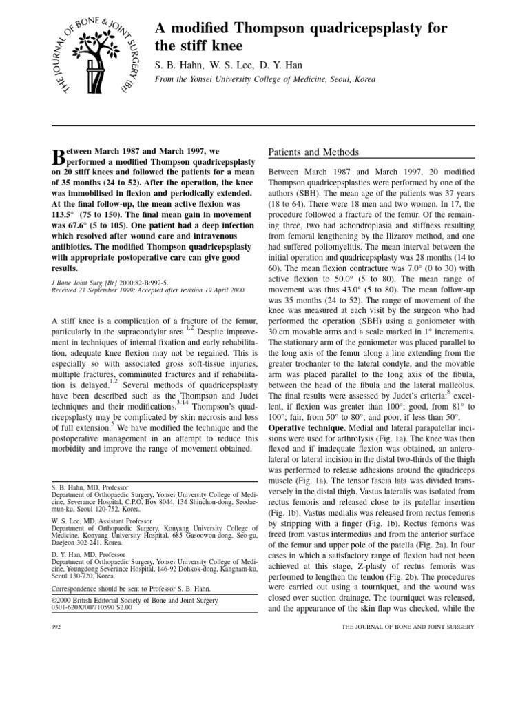 A Modified Thompson Quadricepsplasty For A Stiff Knee | PDF | Knee ...