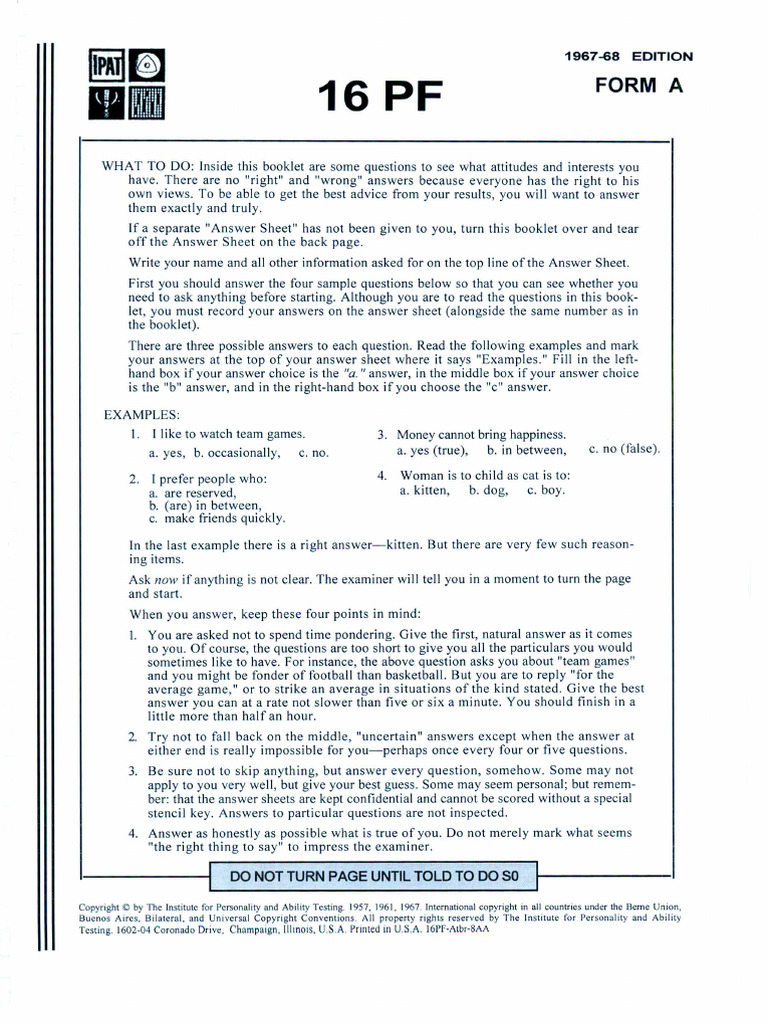 16 PF Form A | PDF