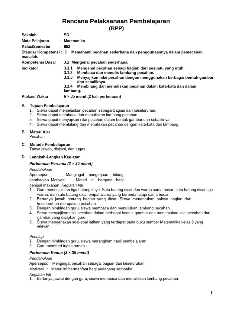 RPP MTK Semester, 2 | PDF