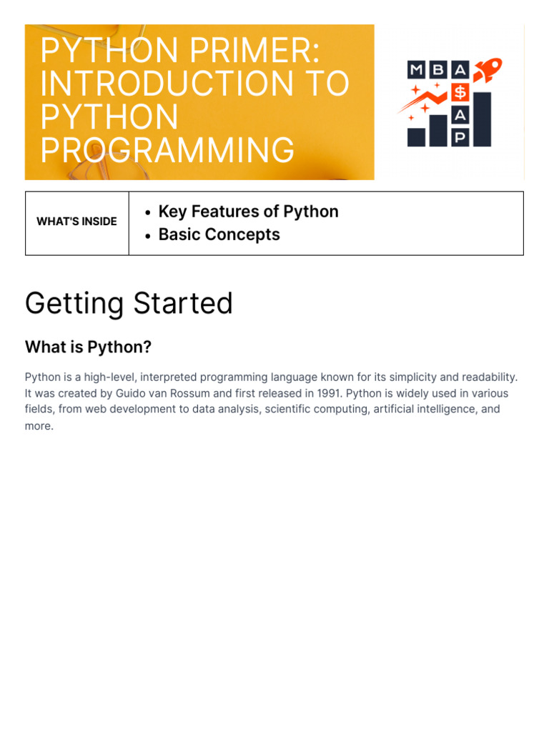 Python Primer: Introduction To Python Programming: Getting Sta Ted ...