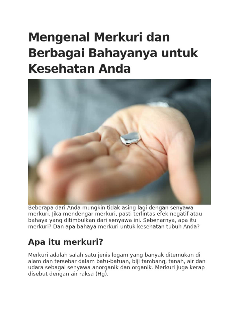 Bahaya Merkuri bagi Kesehatan Manusia | PDF
