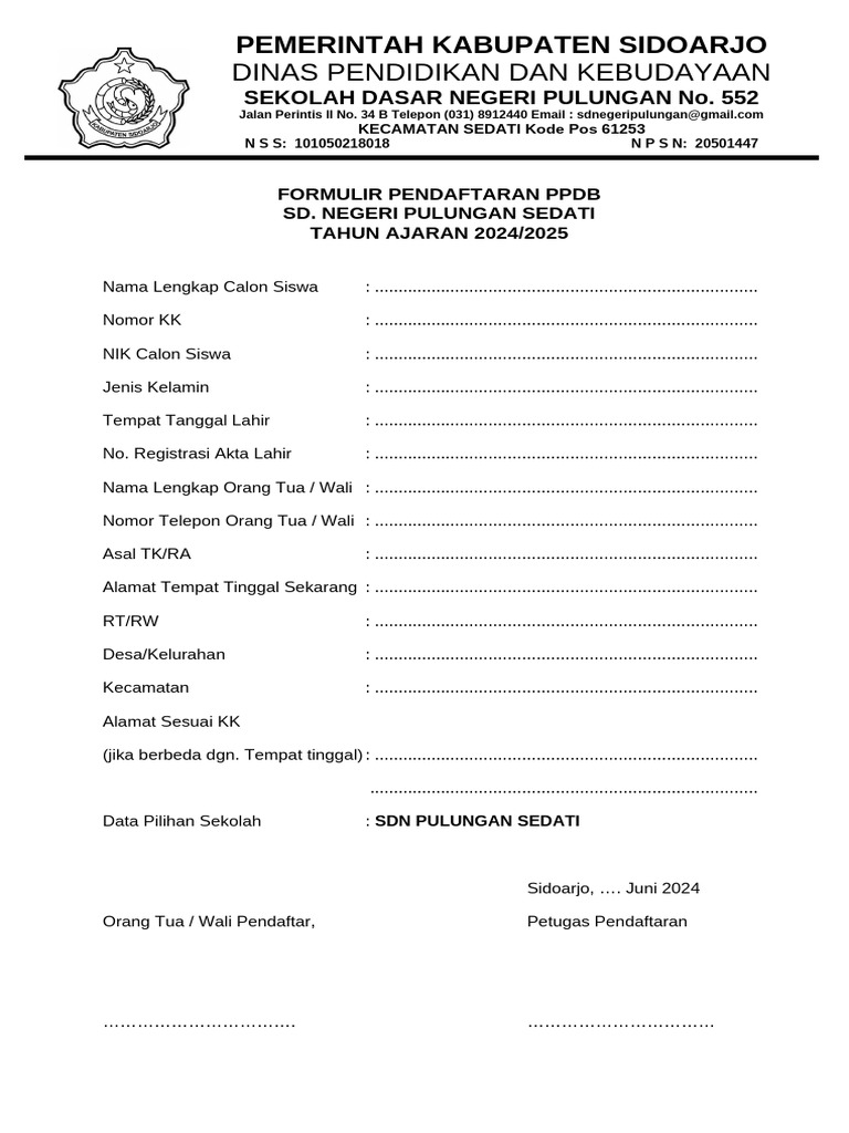 Formulir PPDB SD | PDF