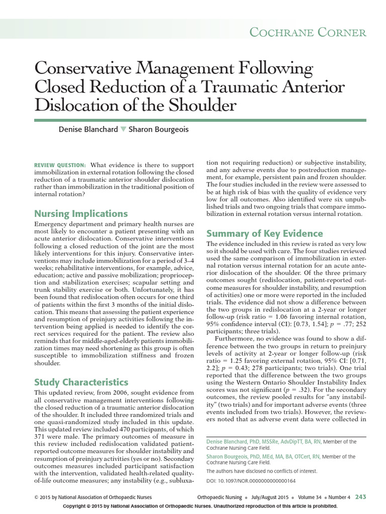 Conservative Management Following Closed Reduction of A Traumatic ...