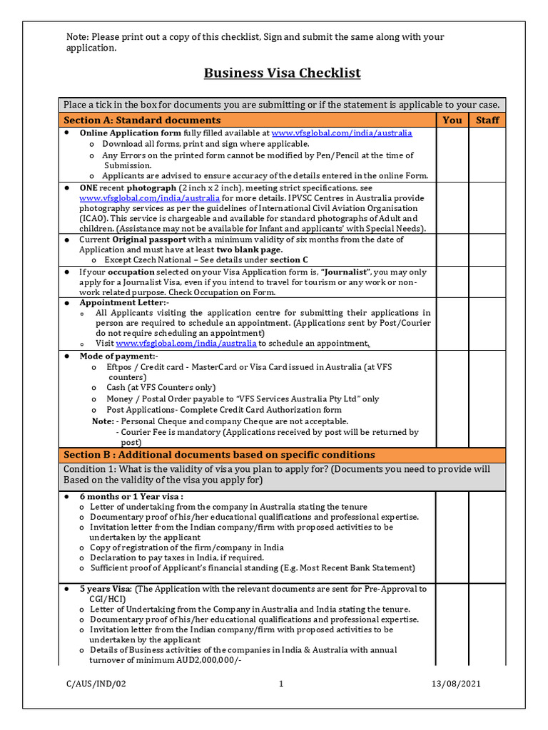 Business Visa Checklist 2021 | PDF | Passport | Travel Visa
