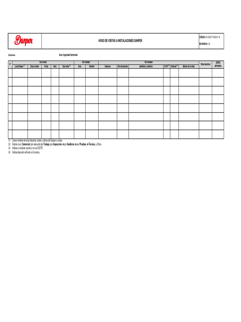 DC-GCS-FT-N03-01-18 Aviso de Visitas A Instalaciones Danper | PDF