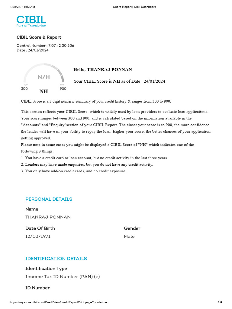 Score Report - Cibil Dashboard | PDF | Loans | Credit