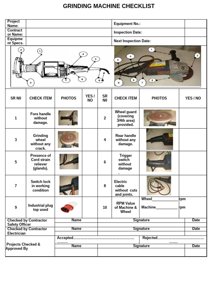Grinding Machine Checklist | PDF | Motor Vehicle | Land Vehicles