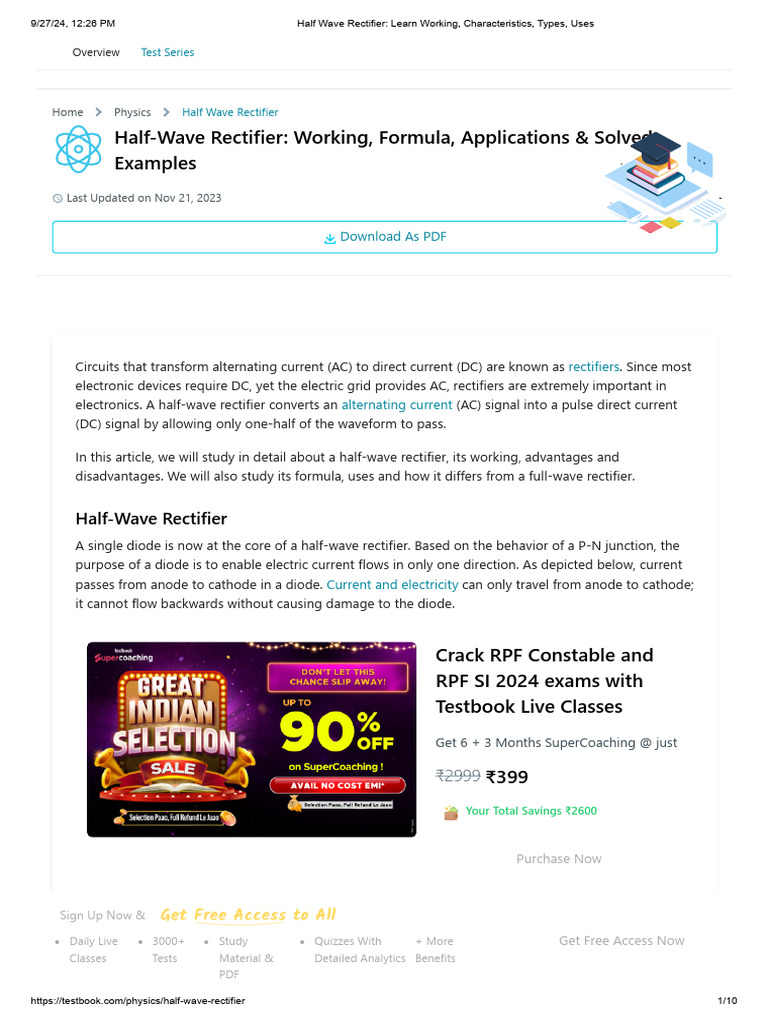 Half Wave Rectifier - Learn Working, Characteristics, Types, Uses | PDF ...