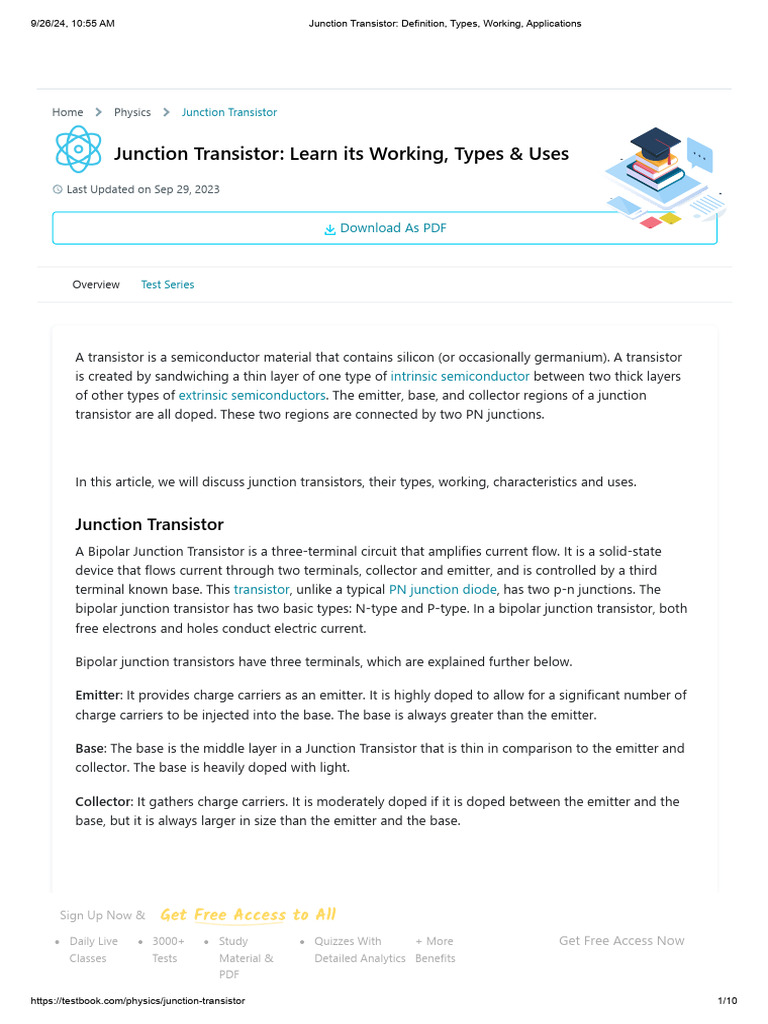 Junction Transistor - Definition, Types, Working, Applications | PDF ...