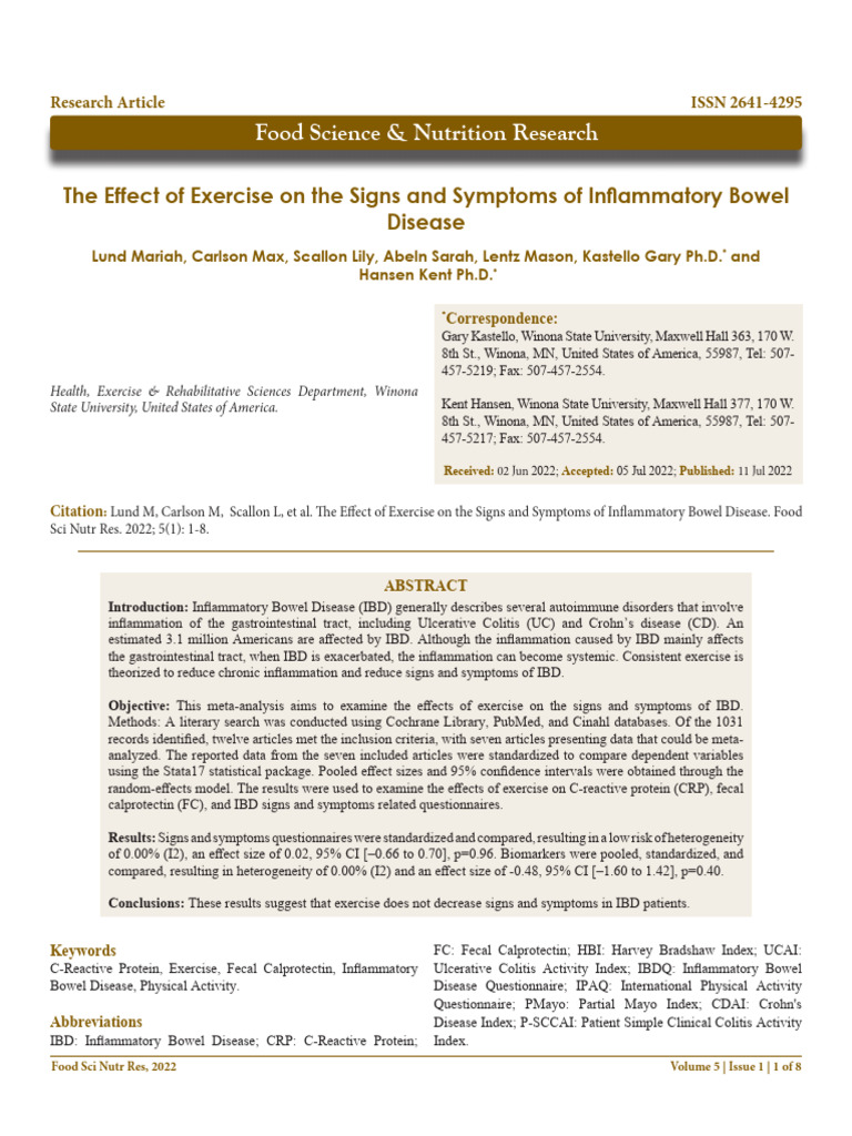 The Effect of Exercise on the Signs and Symptoms of Inflammatory Bowel ... The Effect of Exercise on the Signs and Symptoms of Inflammatory Bowel ...