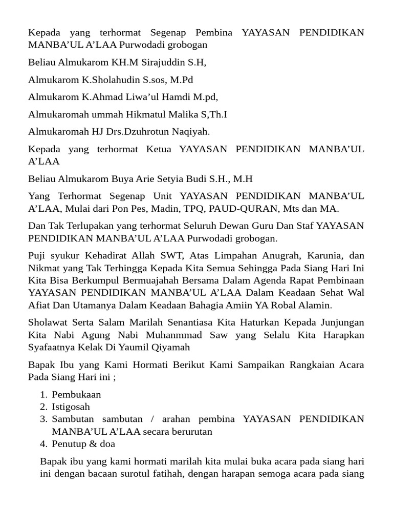Teks mc rapat YASMA | PDF