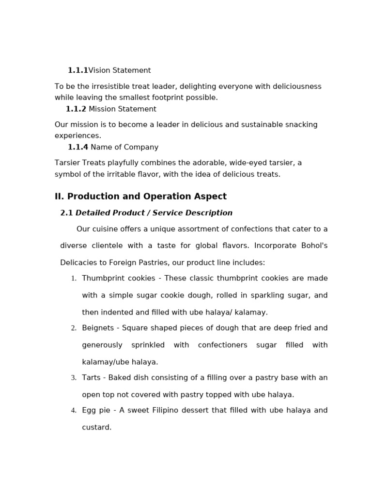 II. Production and Operation Aspect: Detailed Product / Service ...