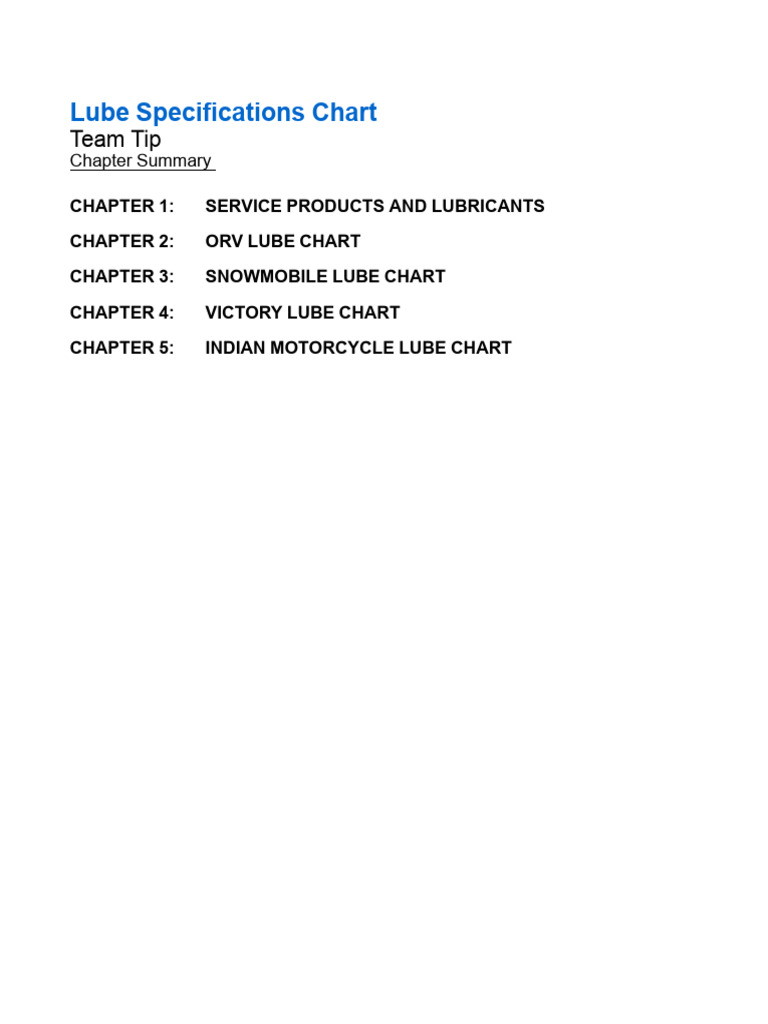 Lube Specifications Chart | PDF | Motor Oil | Lubricant