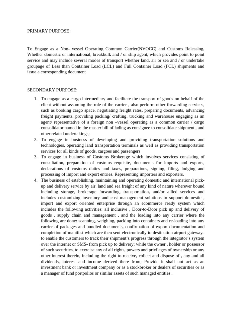 Nvocc Document | PDF | Cargo | Transport