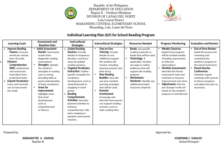 Individual Learning Plan | PDF | Reading Comprehension | Cognition