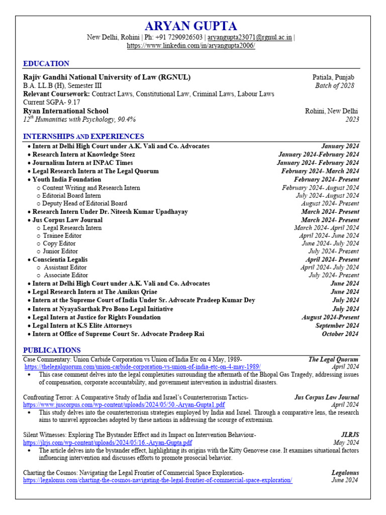 Aryan Gupta - RGNUL - Second Year | PDF | Justice | Crime & Violence