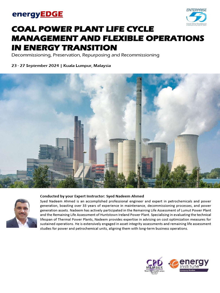 PWR1260. Coal Power Plant Life Cycle Management and Flexible Operations ...