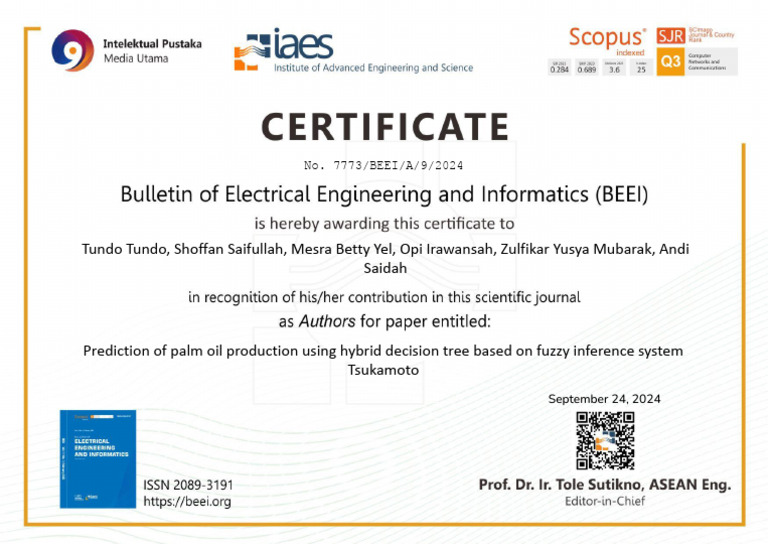 (BEEI) Certificate of Acknowledgement As Author Tundo Tundo, Shoffan ...