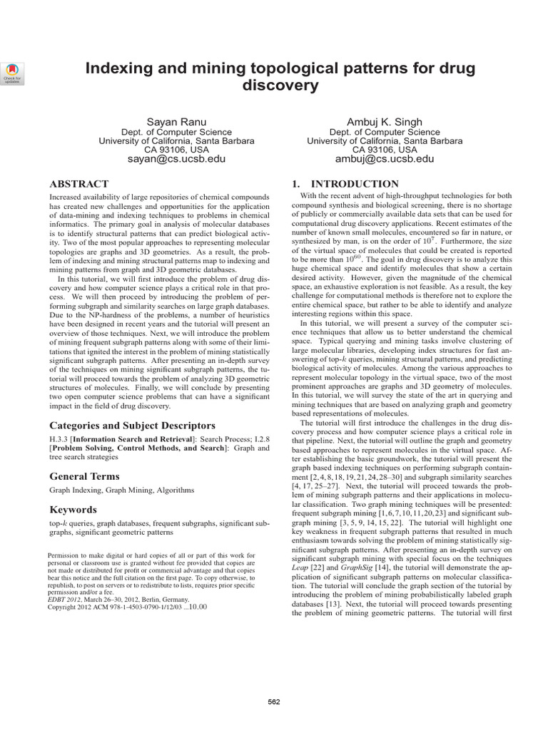 Indexing and Mining Topological Patterns For Drug Discovery | PDF ...