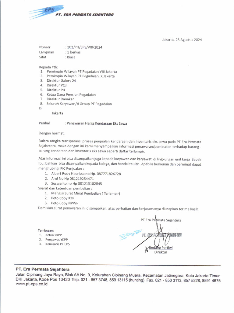 Penawaran Harga Kendaraan Exs Sewa - Pegadaian | PDF