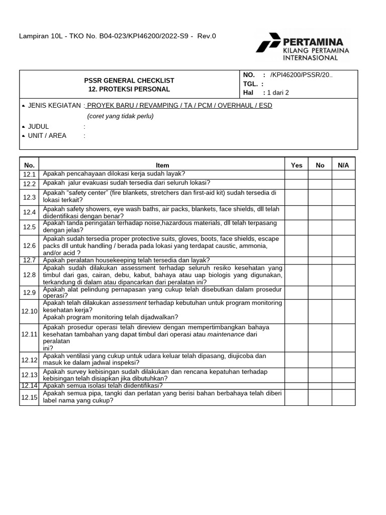 General Checklist Form 12 Hsse Pdf
