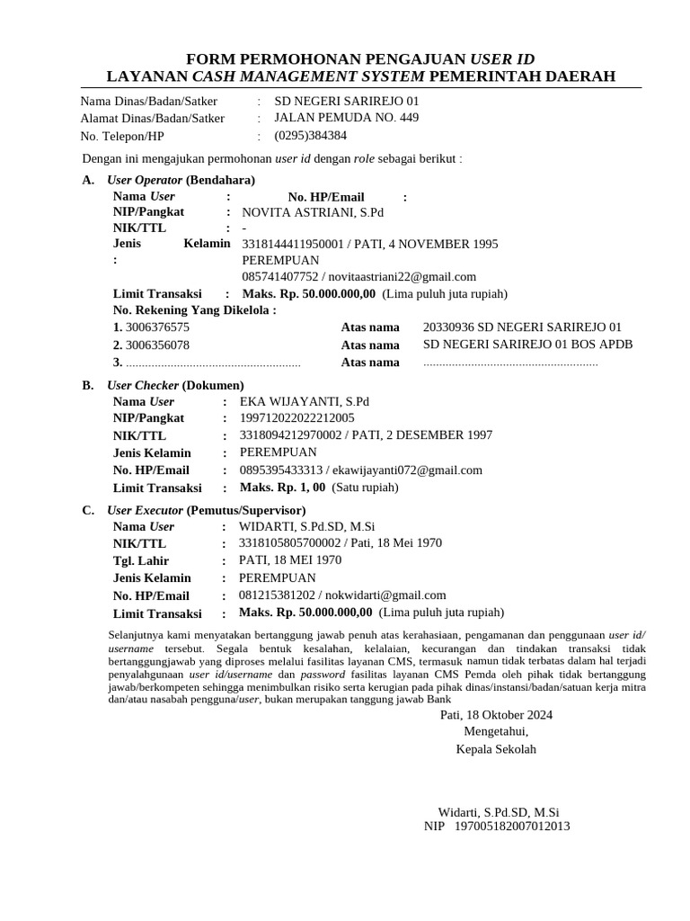 Permohonan User ID CMS Pemda | PDF