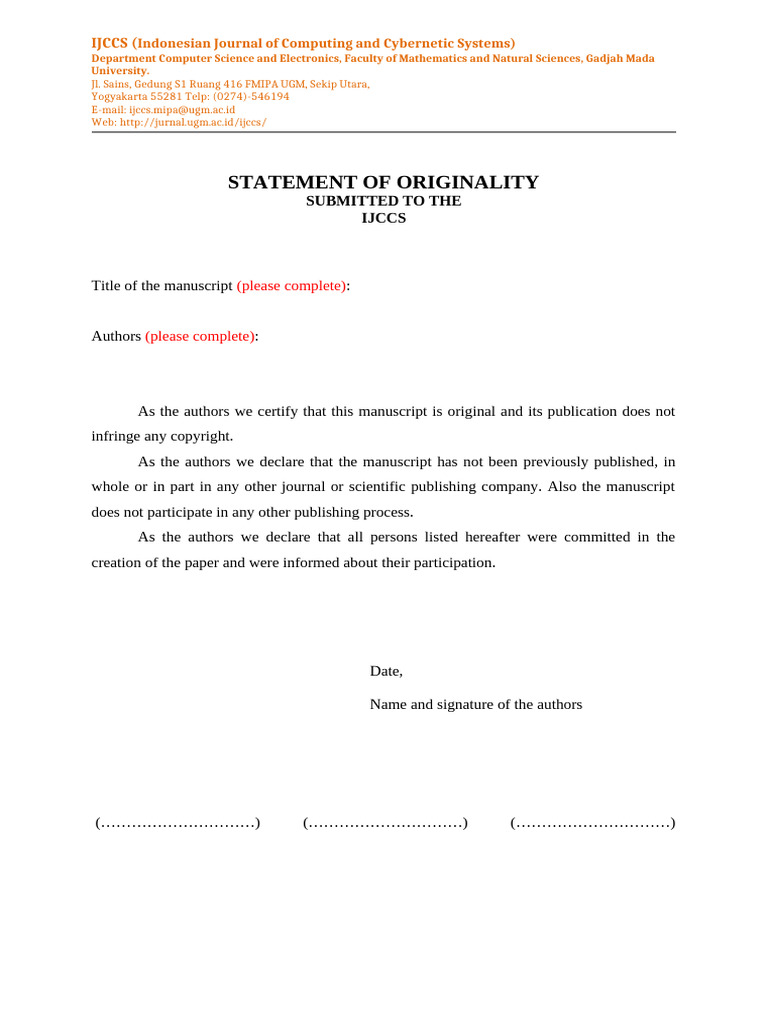 Statement of Originality-IJCCS | PDF