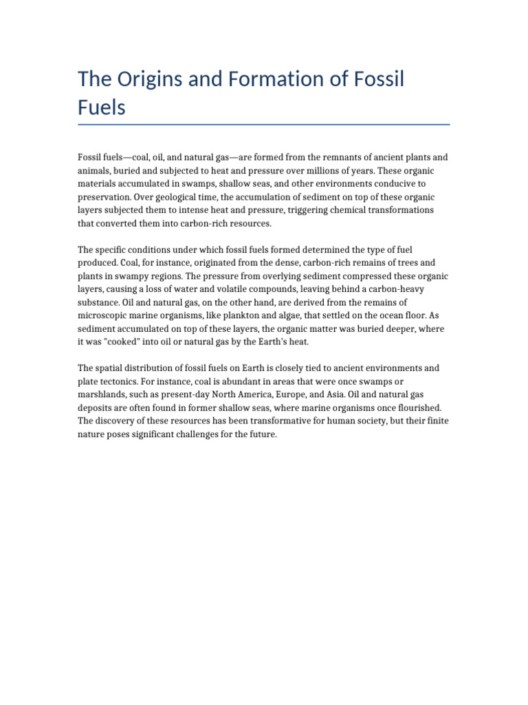 Origins and Formation of Fossil Fuels | PDF