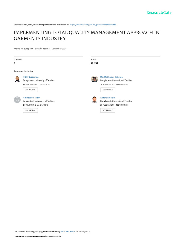 Total Quality Management in Garments | PDF | Scatter Plot | Business