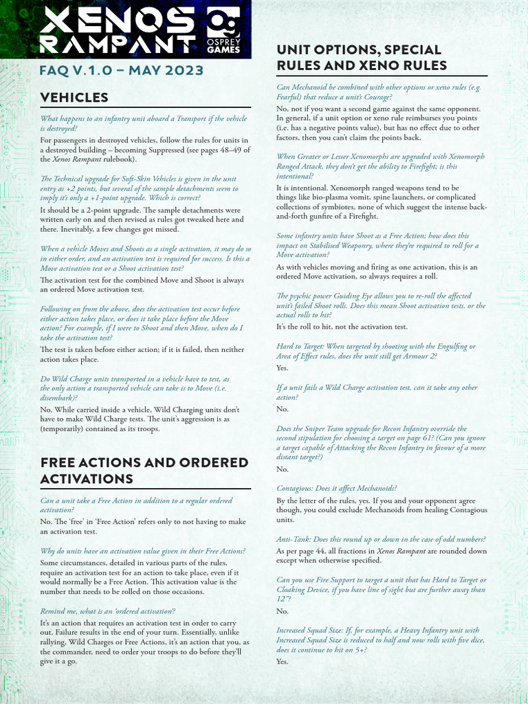 Xenos Rampant Faq v10 May 2023 | PDF | Sniper | Infantry