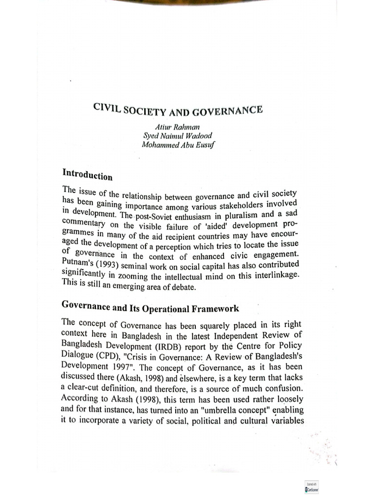 Civil Society and Governance | PDF