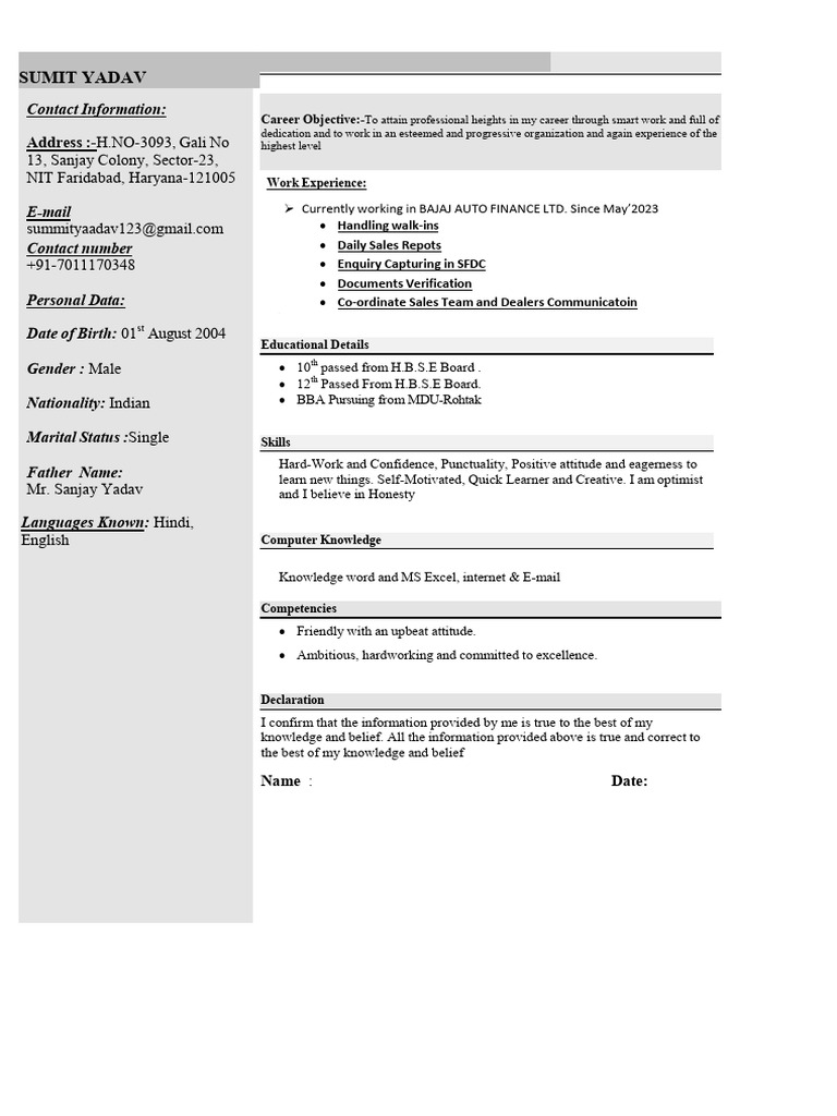 CV Sumit Yadav | PDF | Behavior Modification | Learning CV Sumit Yadav | PDF | Behavior Modification | Learning