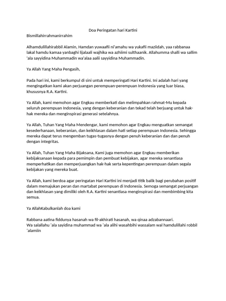 Doa Peringatan Hari Kartini | PDF