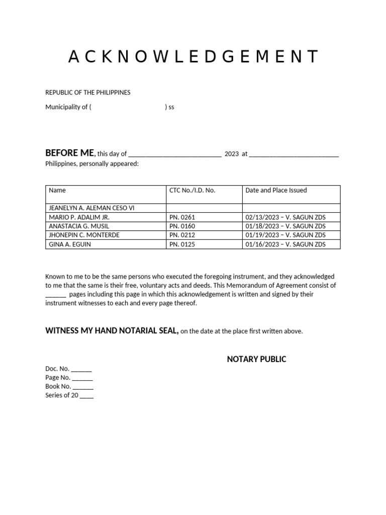 Acknowledgement: Before Me | PDF
