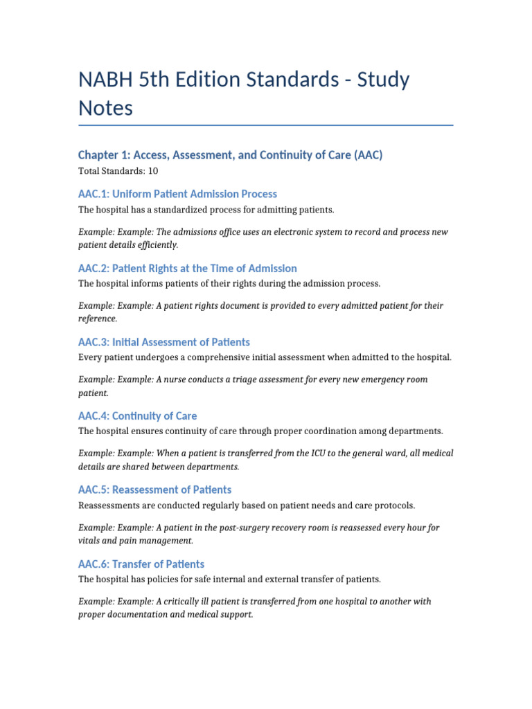 NABH 5th Edition Study Notes | PDF | Patient Safety | Patient