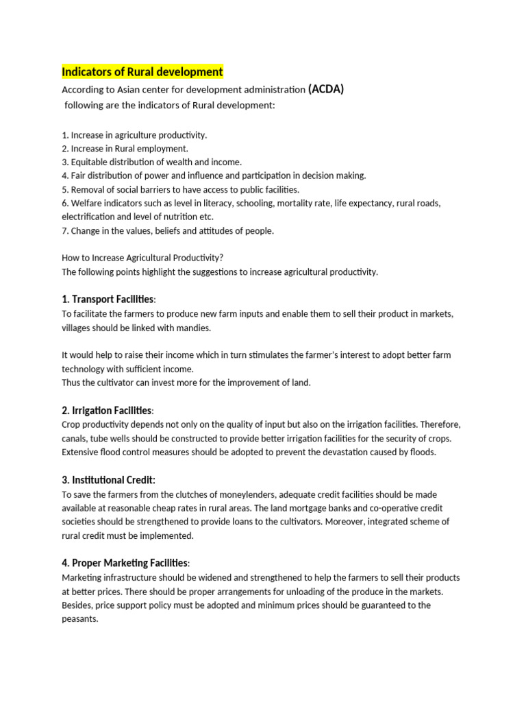 Indicators of Rural development-WPS Office | PDF | Agriculture | Agricultural Productivity