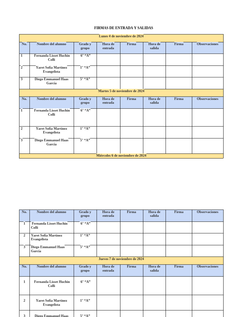 Firmas de Entrada y Salidas | PDF
