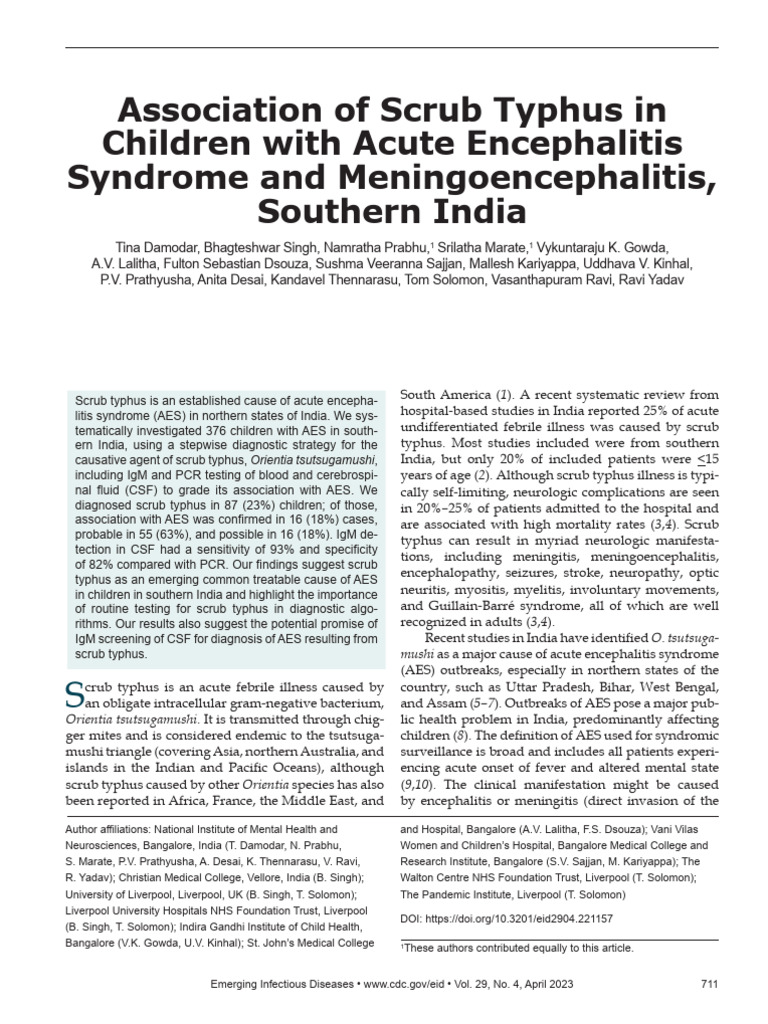 Association of Scrub Typhus in Children With Acute Encephalitis ...
