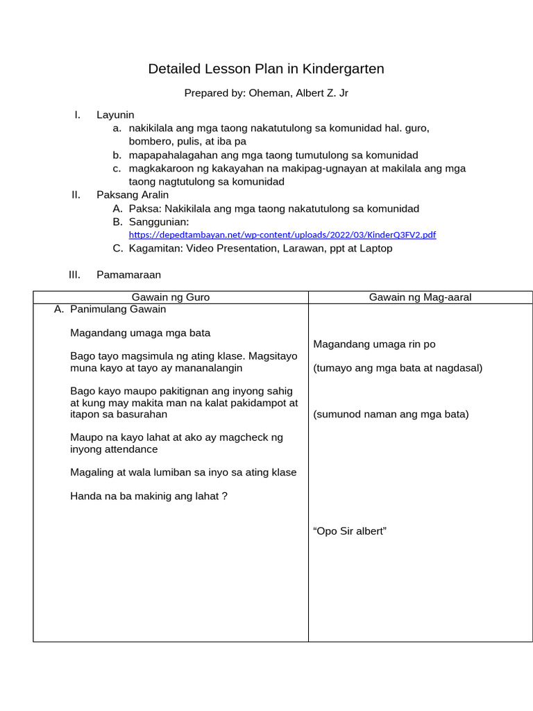 Detailed Lesson Plan in Kindergarten 1 | PDF